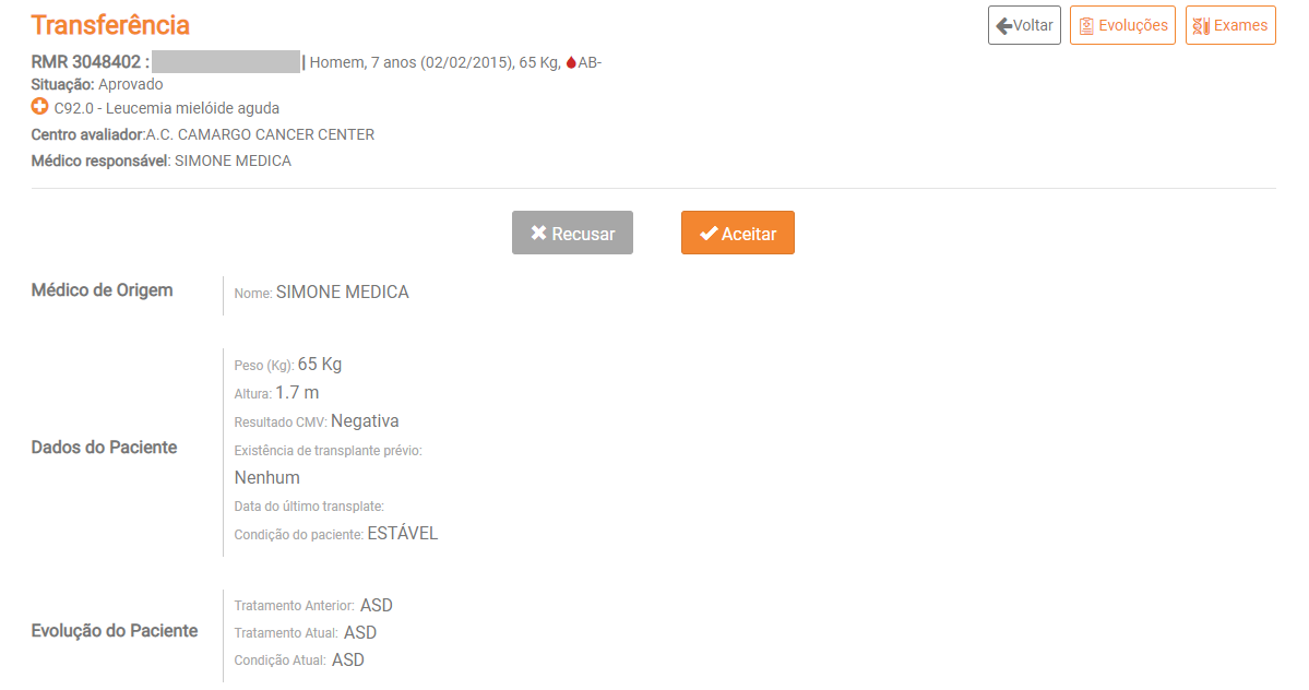 Transferência Paciente | REDOMENET - Manual de Utilização